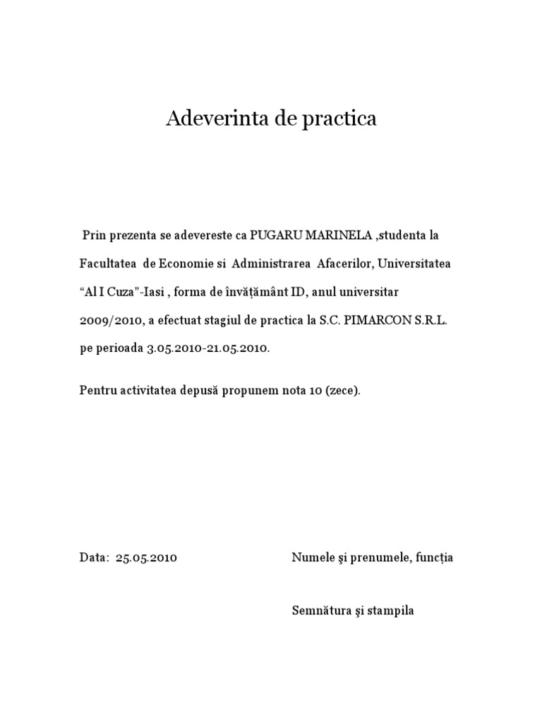 Adeverinta de Practica | PDF