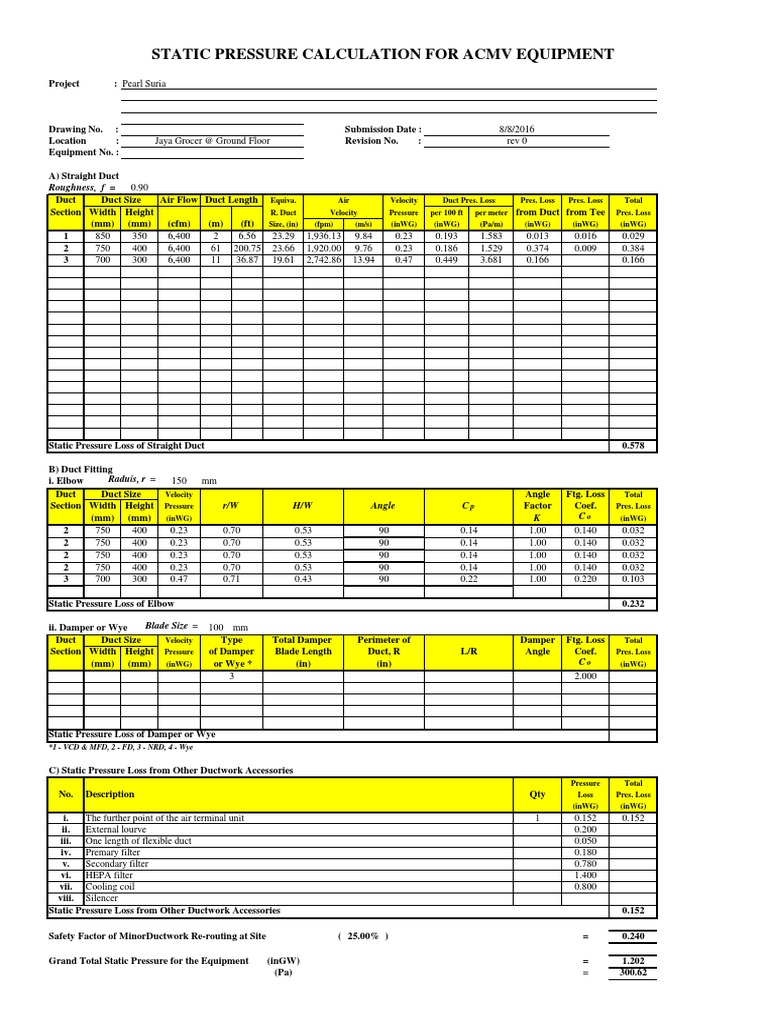 Static Pressure Calculation - JG GF Exhaust Fan | PDF
