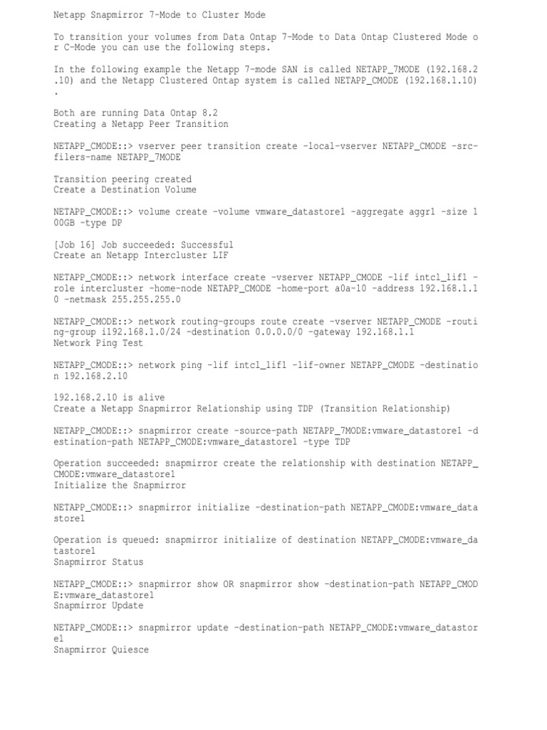 Netapp Snapmirror 7-Mode To Cluster Mode | PDF | Areas Of Computer ...