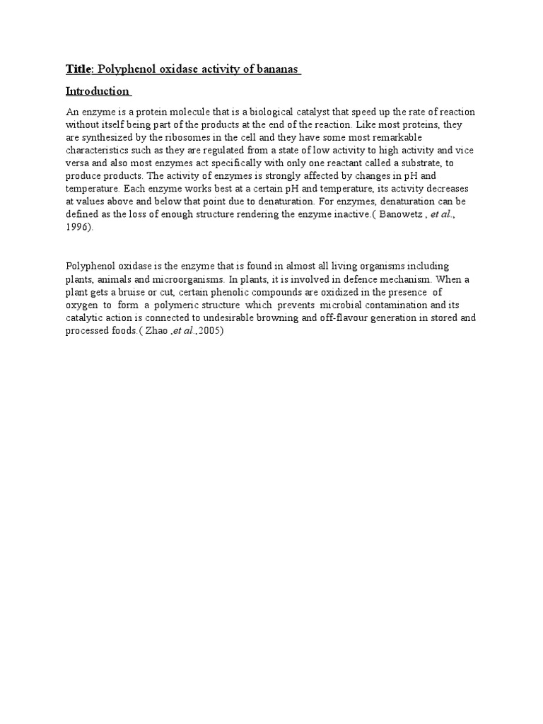 Polyphenol Oxidase Activity of Bananas 2 | PDF | Enzyme | Polyphenol