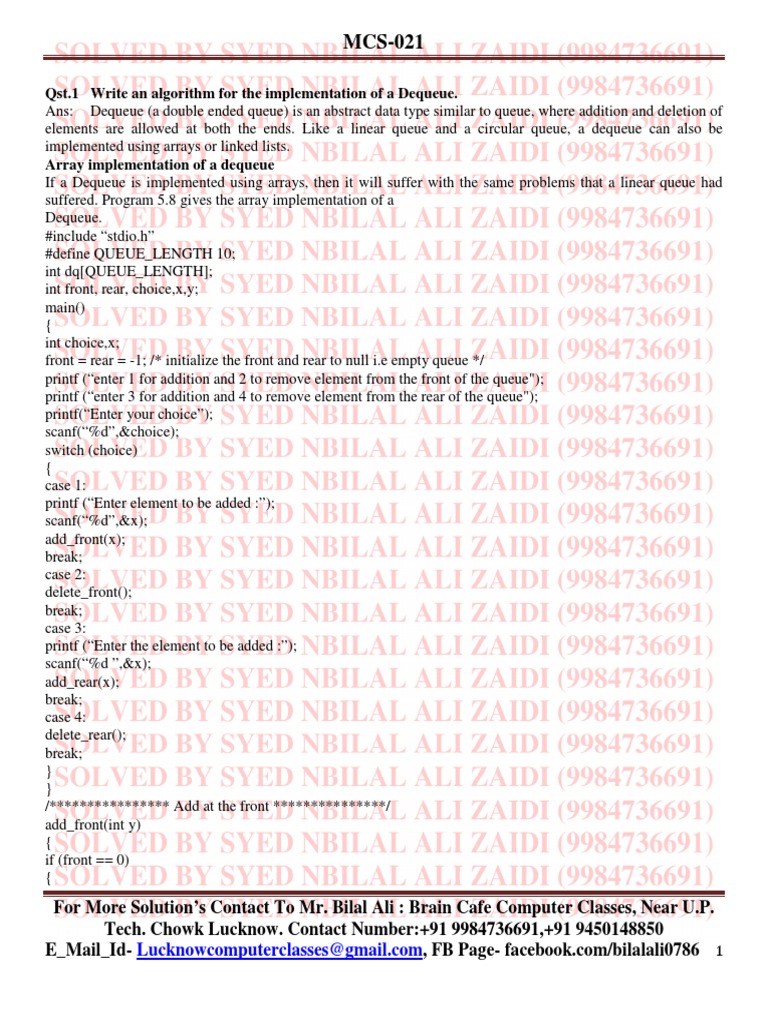 MCS-021 Solved Assignment 2015-16 | PDF | Queue (Abstract Data Type) | Computer Data
