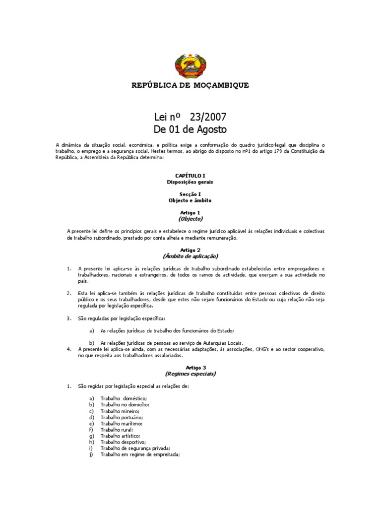 Lei 23 2007 de 1 de Agosto - Lei Do Trabalho | PDF | Trabalho ...