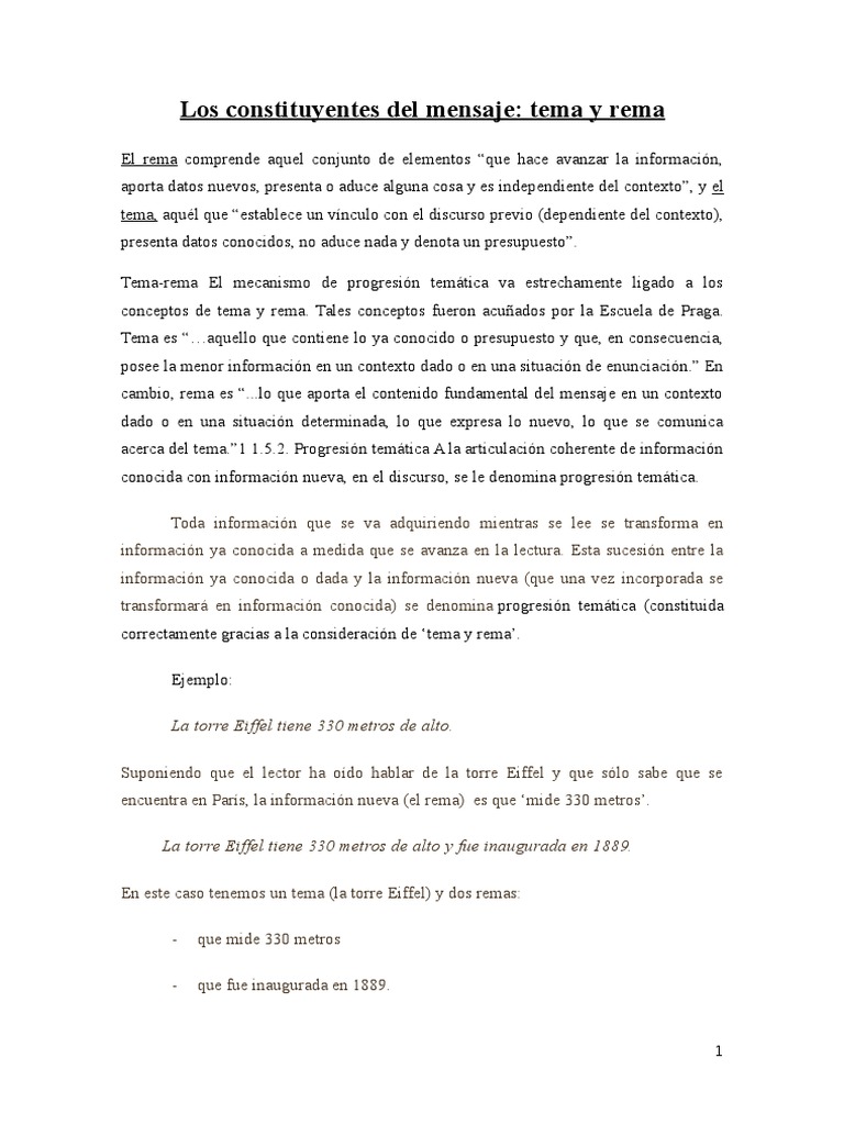 Tema y Rema- Coherencia y Cohesión- Componentes de Todo Mensaje | PDF ...