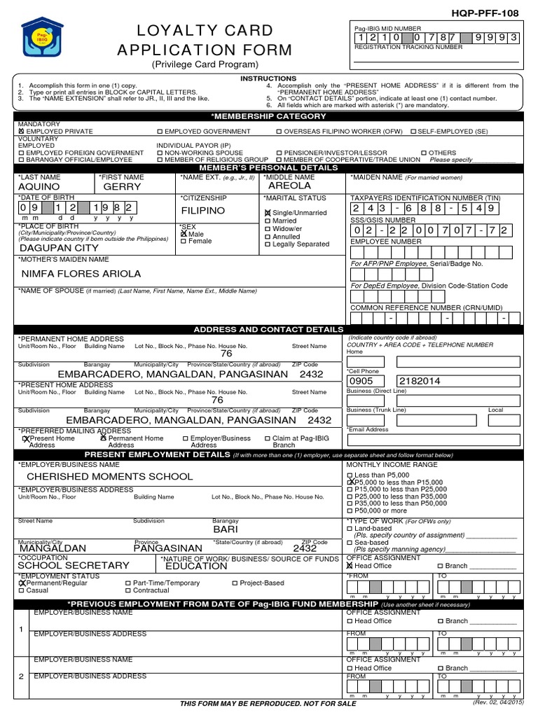 Revised Loyalty Card Application Form (HQP-PFF-108) | PDF | Credit (Finance) | Credit Bureau