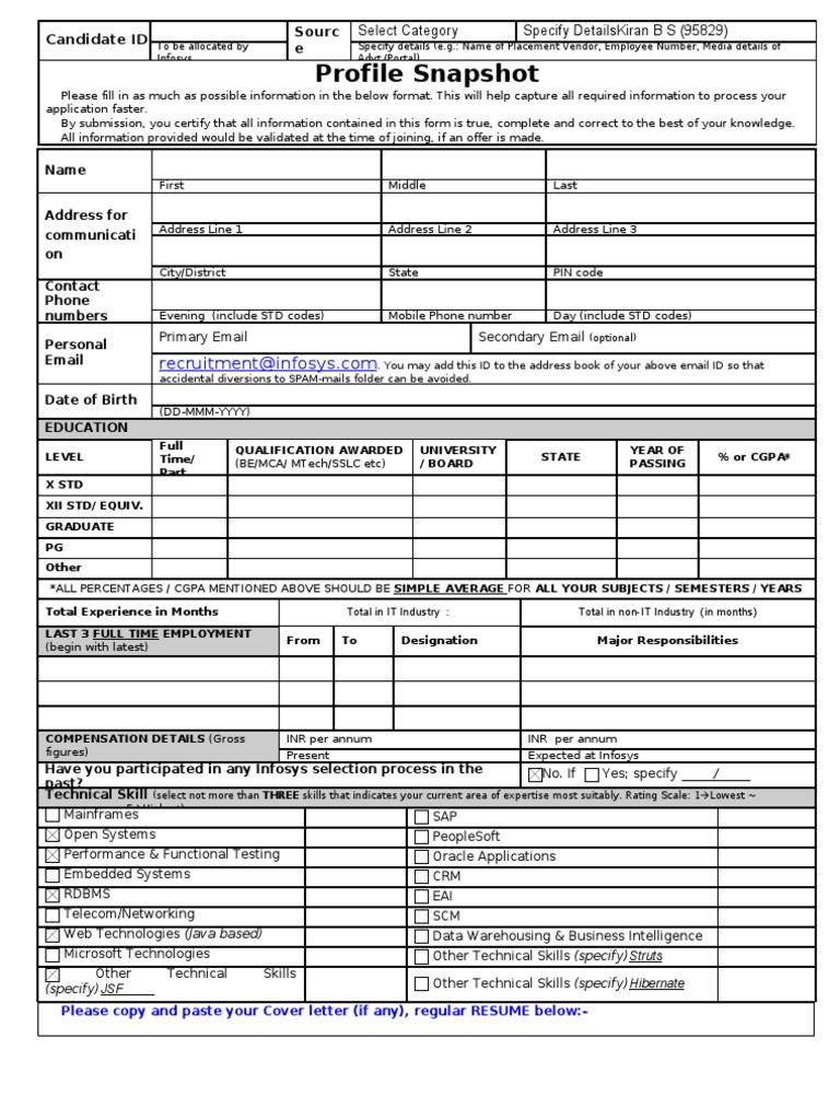 Infosys Resume Format | PDF | Customer Relationship Management | Computing