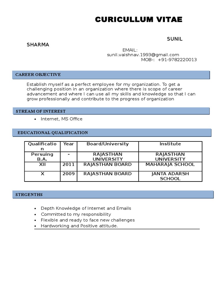Sunil Sharma CV | PDF | Career & Growth