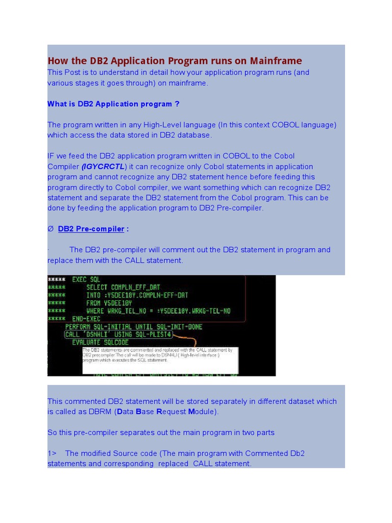 How the DB2 Application Program Runs on Mainframe in Detail | PDF | Ibm Db2 | Compiler