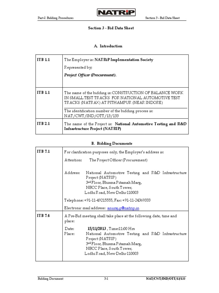 Sec 3 - Bid Data Sheet - Small-Final | PDF | Social Institutions ...
