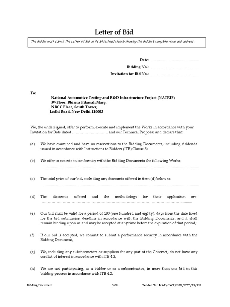Forms For Financial Bid | PDF | Construction Bidding | Prices