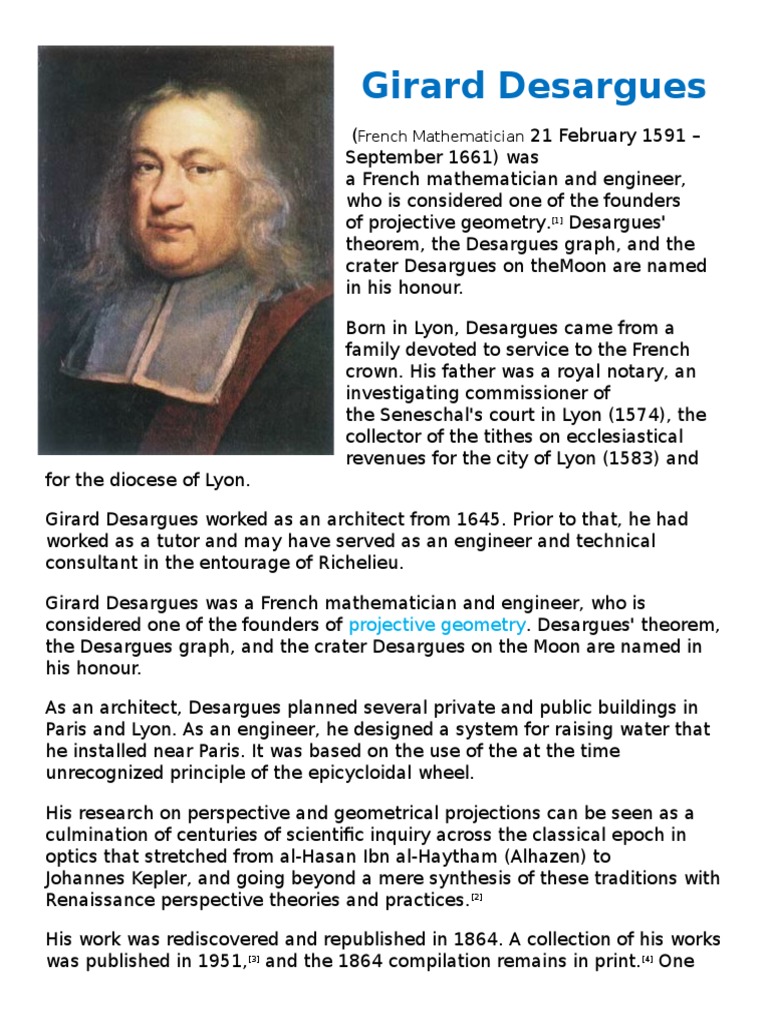 Founder of Projective Geometry Girard Desargues | PDF