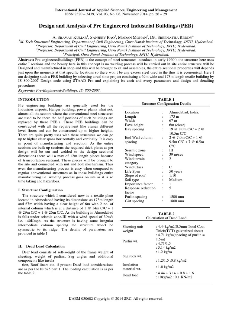 Design and Analysis of Pre Engineered in | PDF | Column | Beam (Structure)