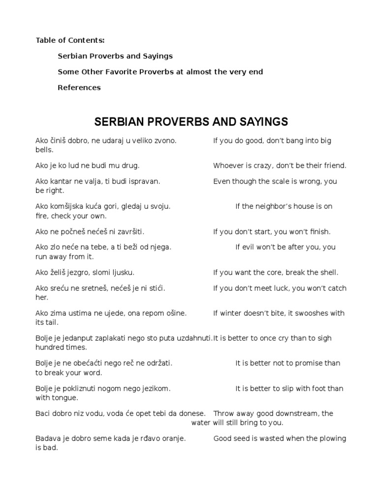 Serbian Proverbs and Sayings Explored | PDF | Nature