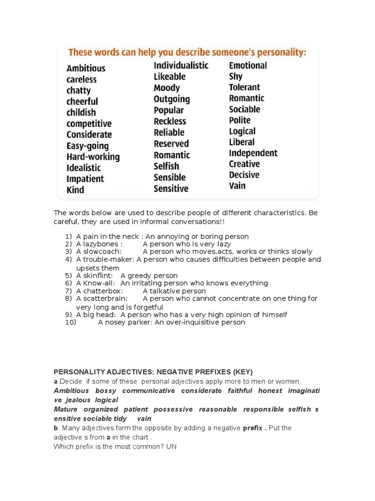 How To Write and Deal With Personality Adjectives | PDF | Language Arts ...