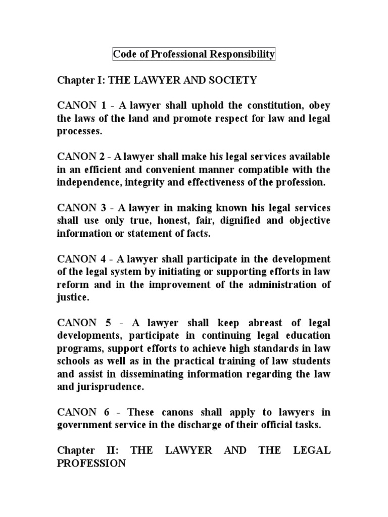 Code of Professional Responsibility | PDF | Lawyer | Jurisprudence