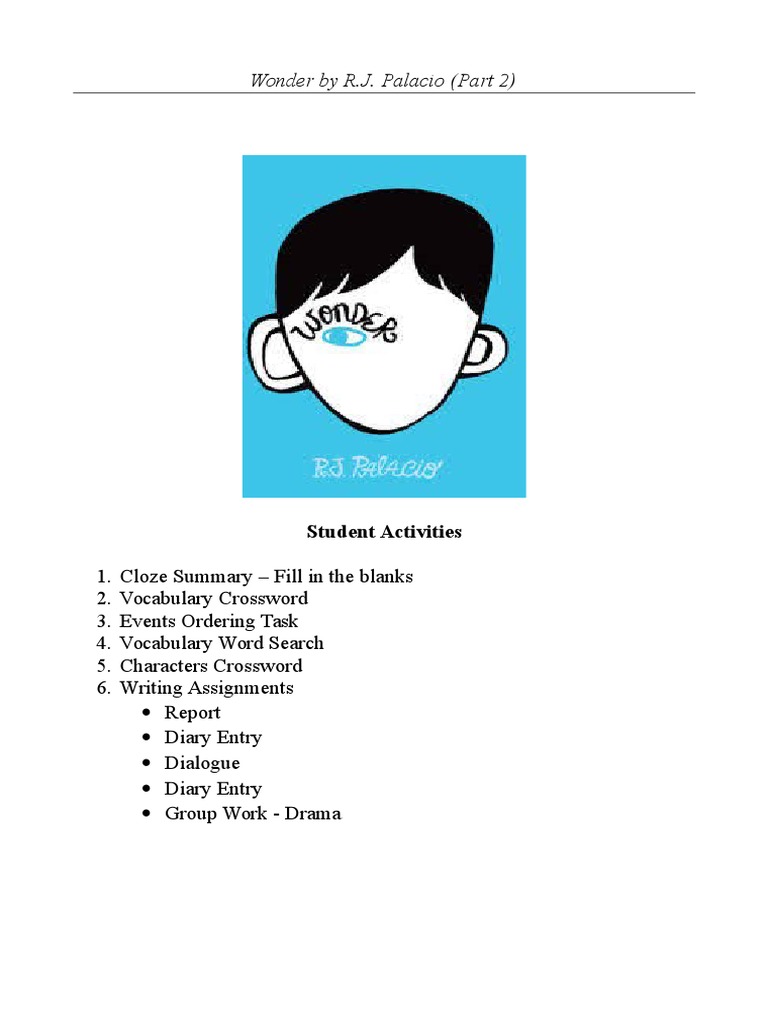 Wonder by RJ Palacio Part Ten Active Learning Activities | PDF | Nature