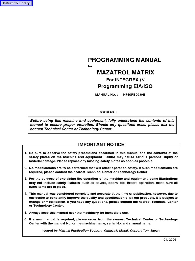Mazak EIA - Programming Manula For Mazatrol Matrix PDF | PDF | Machining | Subroutine