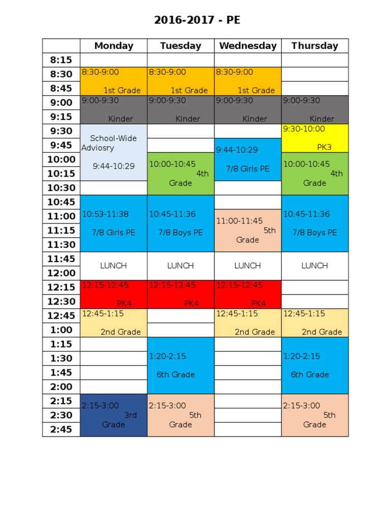 Pe Schedule | PDF | Language Arts & Discipline