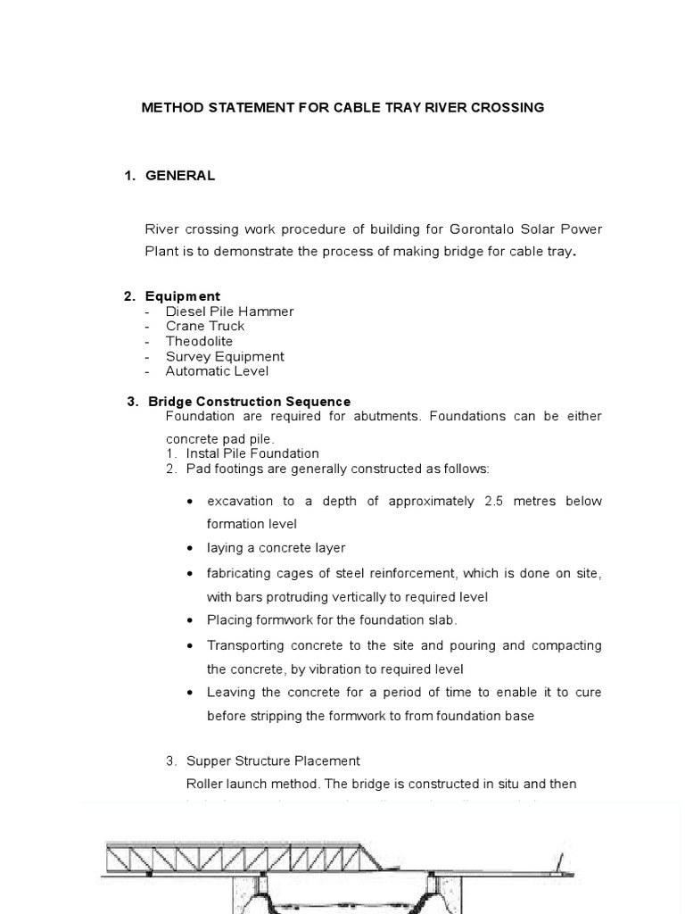 Method Statement for River Cable Tray Crossing | PDF