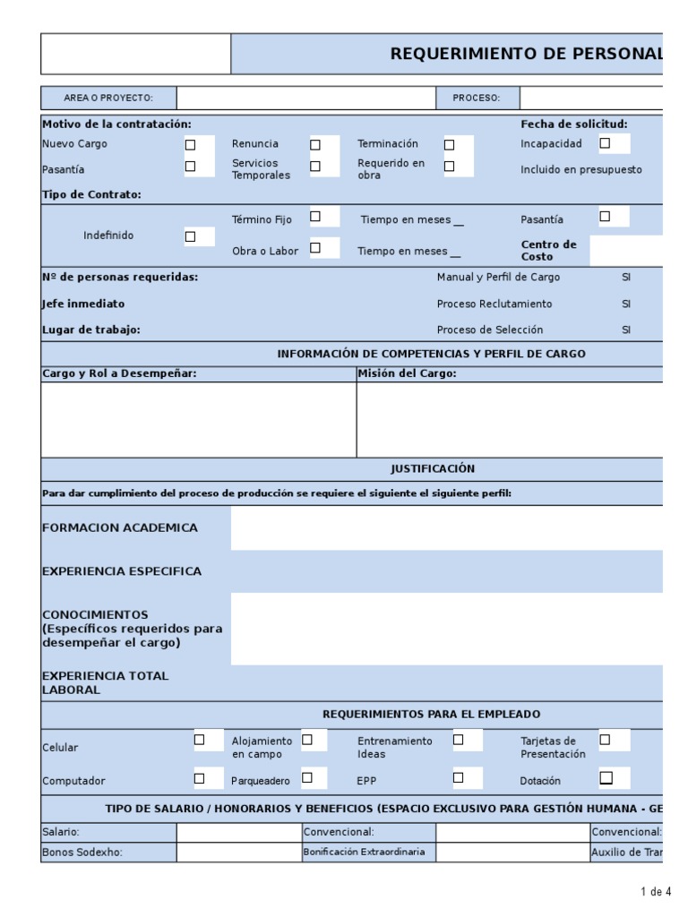 Formato Requerimiento de Personal