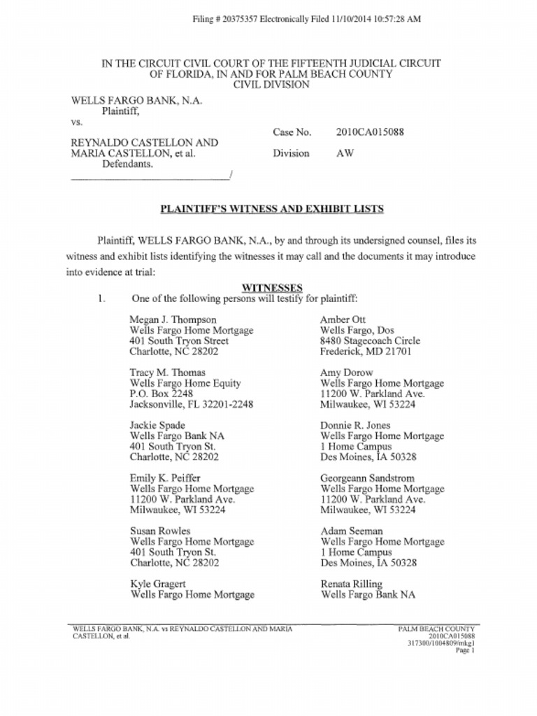 Example of Bank Witness List With 62 Names | PDF | Wells Fargo ...