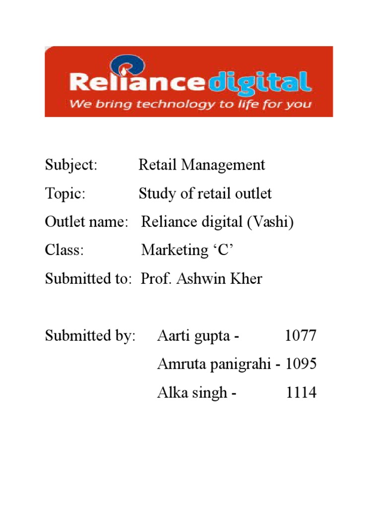 Reliance Digital Project | PDF | Merchandising | Retail