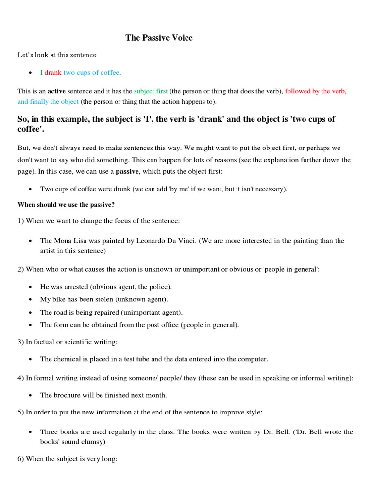 The Passive Voice | PDF | Perfect (Grammar) | Rules