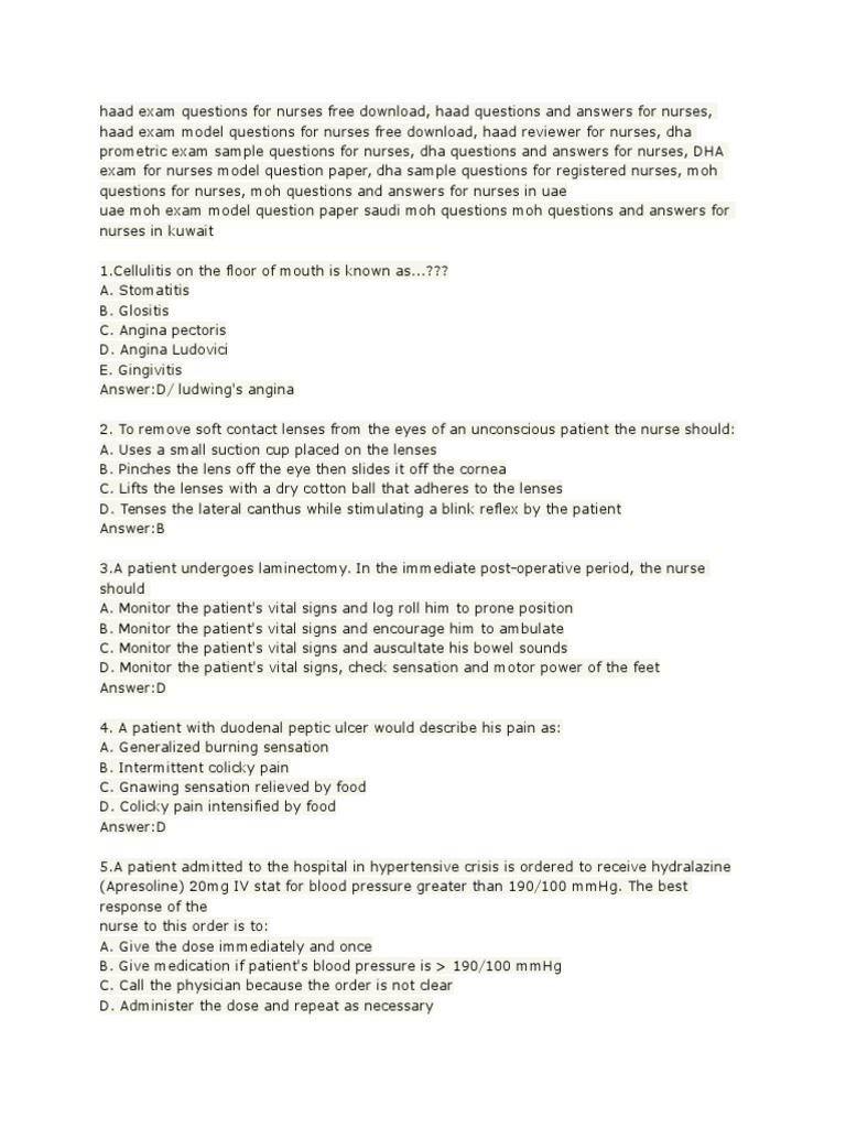 Essential Nursing Exam Preparation: HAAD, DHA, and MOH Practice ...