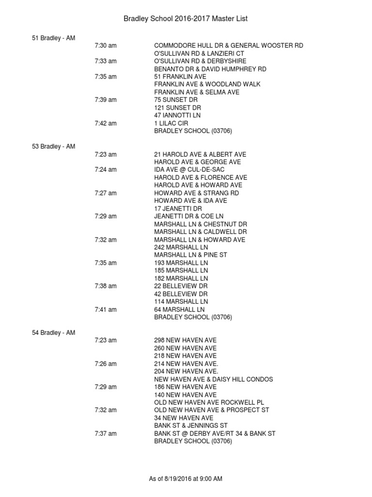 Bradley School Bus List | PDF