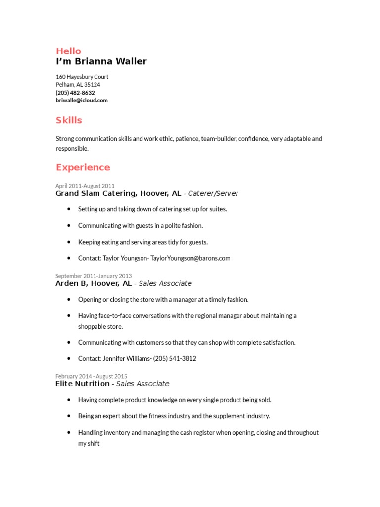 Brianna's Resume - RTF 2 | PDF | Communication | Cognition
