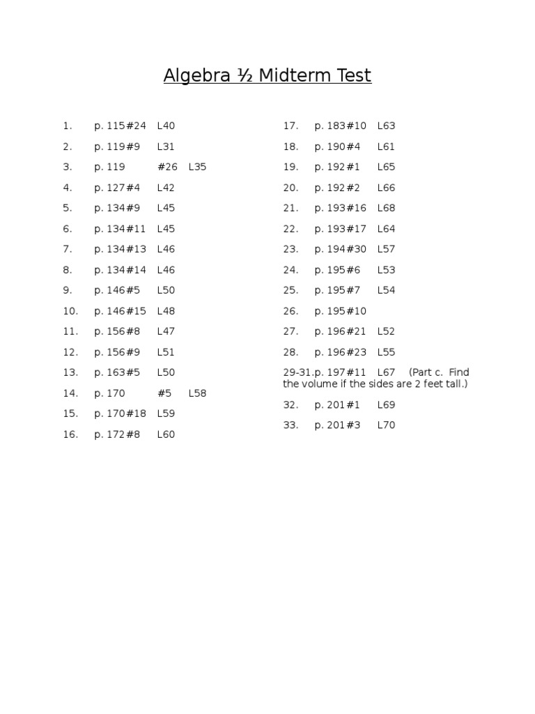 Algebra Midterm Test | PDF
