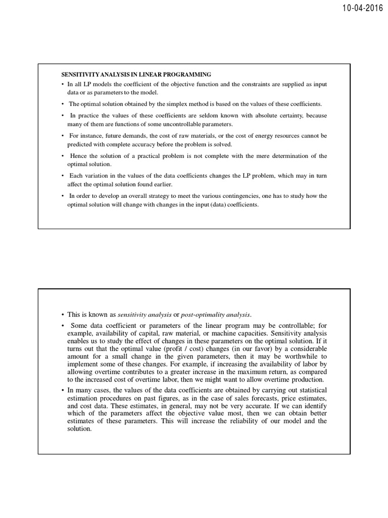 Sensitivity Analysis in Linear Programming | PDF | Sensitivity Analysis | Mathematical Optimization