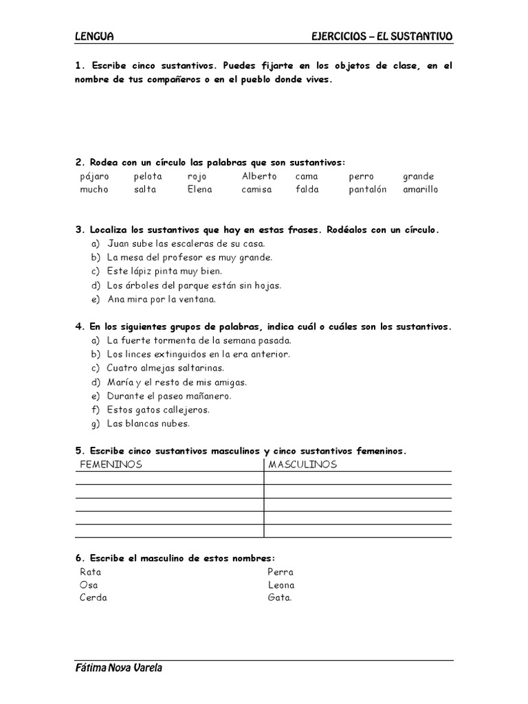 Sustantivos - Ejercicios | PDF | Sustantivo