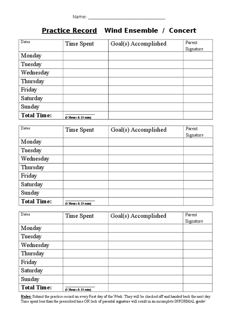 Student Practice Log Sheet | PDF