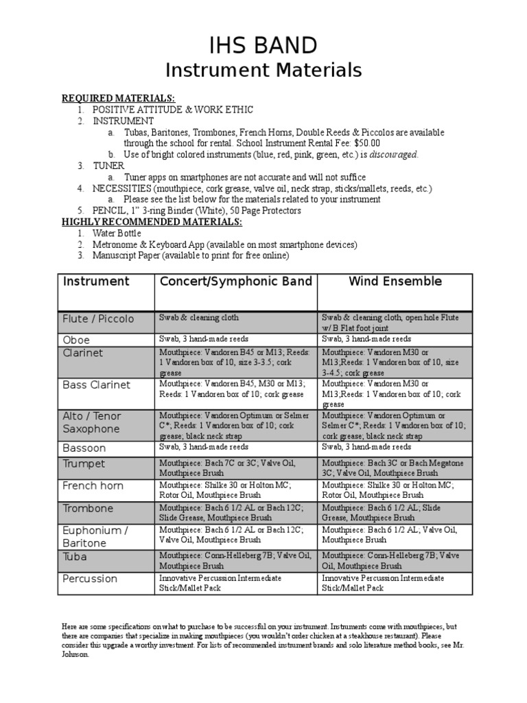 Essential Instrument Materials Guide | PDF | Saxophone | Musical ...