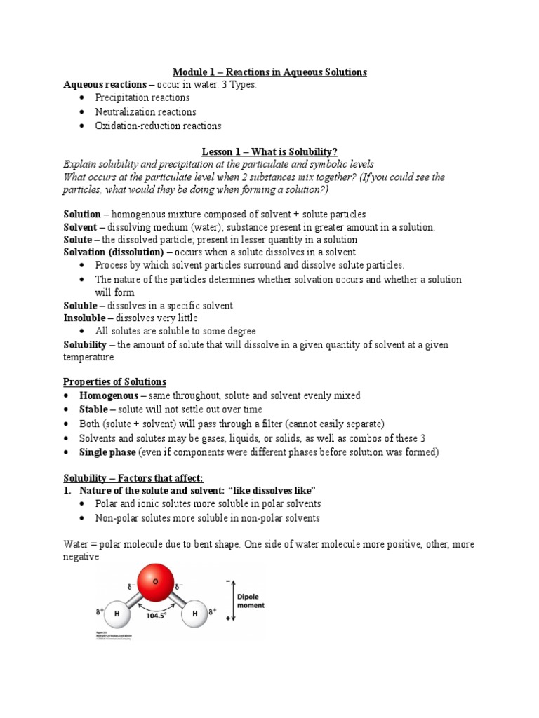 Grade 12 Chemistry: Aqueous Reactions | PDF | Redox | Solvation