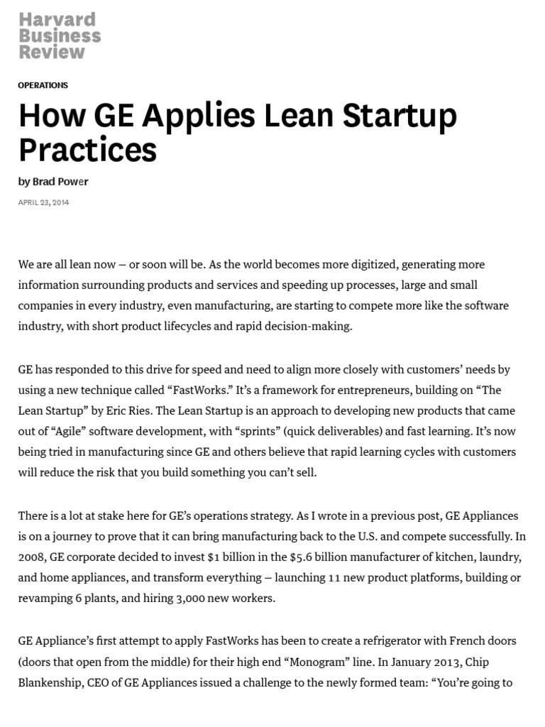 GE's FastWorks: Lean Startup in Action | PDF | Lean Startup | Supply Chain
