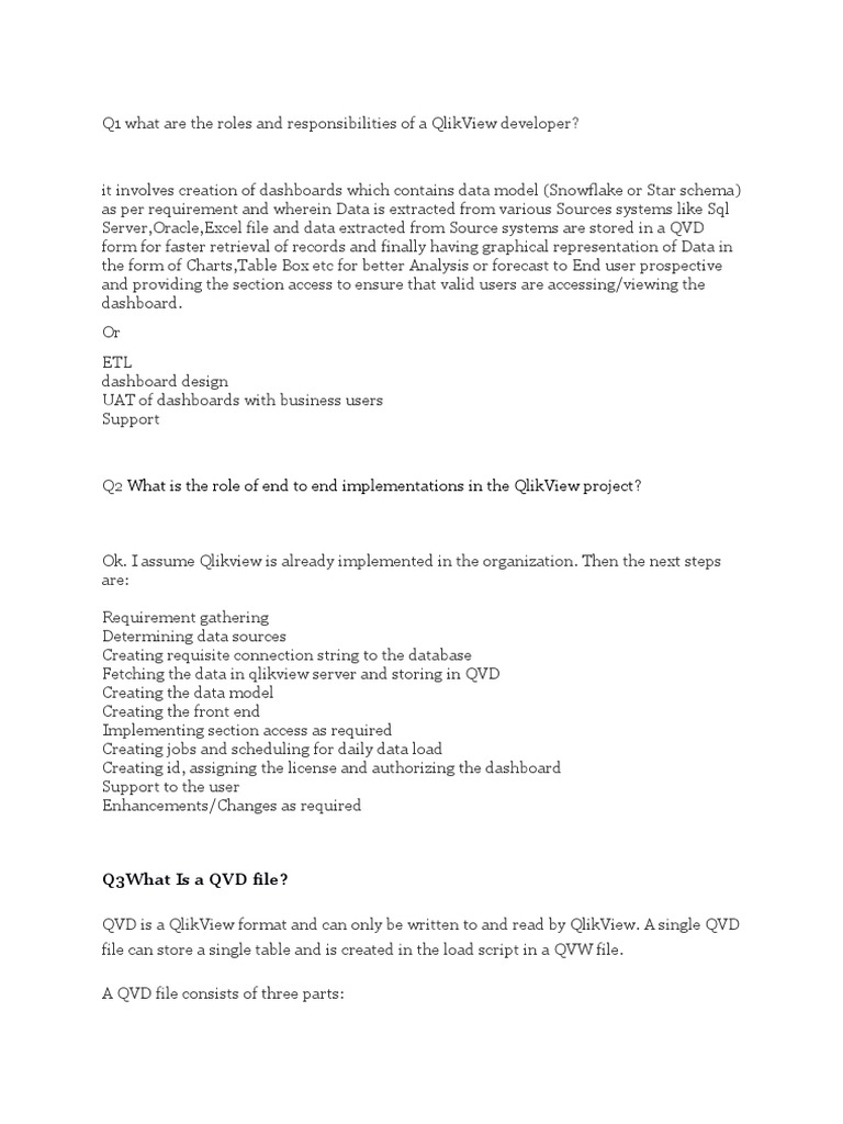 Q1 What Are The Roles and Responsibilities of A QlikView Developer ... Q1 What Are The Roles and Responsibilities of A QlikView Developer ...