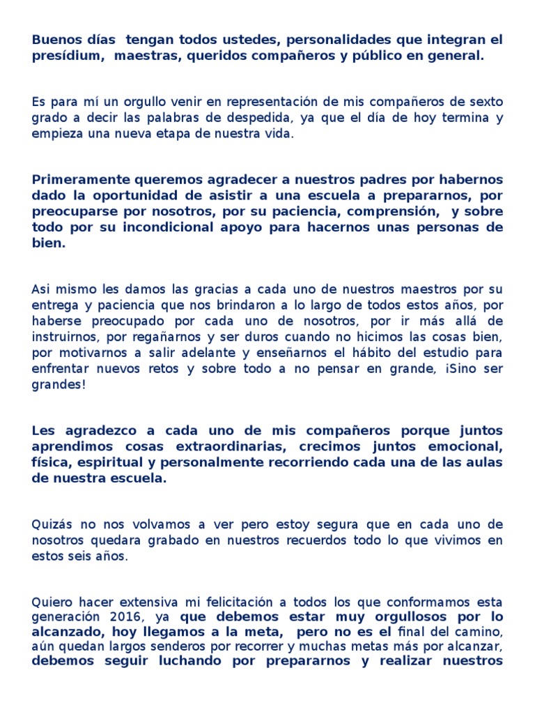 Palabras de Despedida