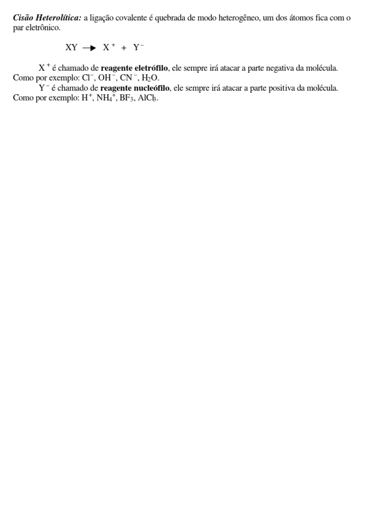 Química Orgânica Ruptura de Ligação Cisão Heterolítica | PDF