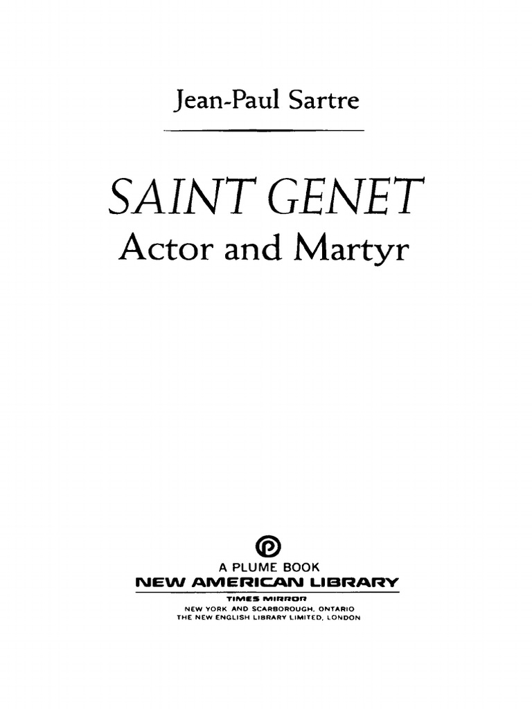 Jean Paul Sartre: Saint Genet Actor and Martyr | PDF | Jean Paul Sartre ...