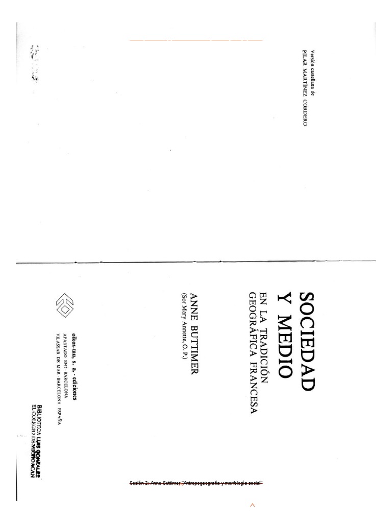 Anne Buttimer Antropogeografía y Morfología Social | PDF