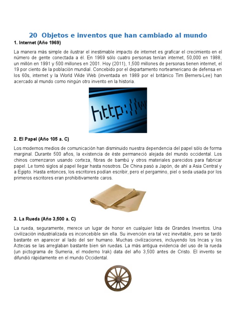 20 Inventos que Transformaron el Mundo | PDF | Rueda | Circuito integrado