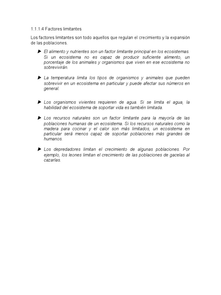 1.1.1.4 Factores Limitantes | PDF | Ecosistema | Depredación