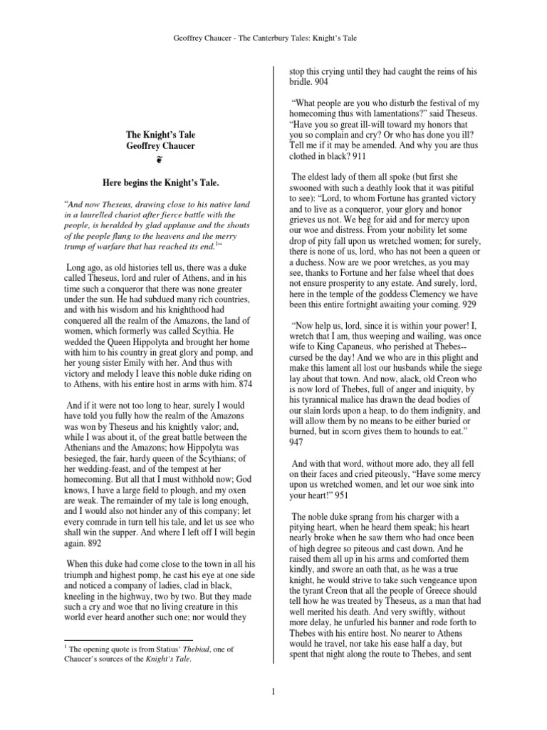 The Knights Tale | PDF | Amazons | The Canterbury Tales