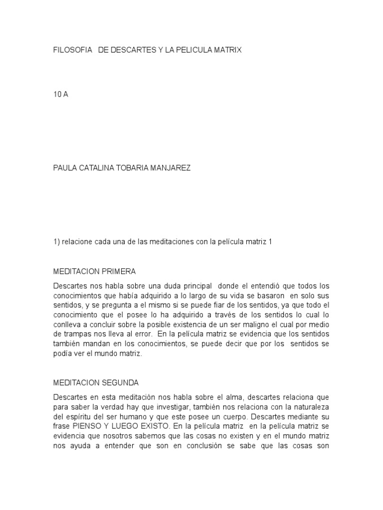 Filosofia de Descartes y La Pelicula Matrix | PDF | René Descartes ...