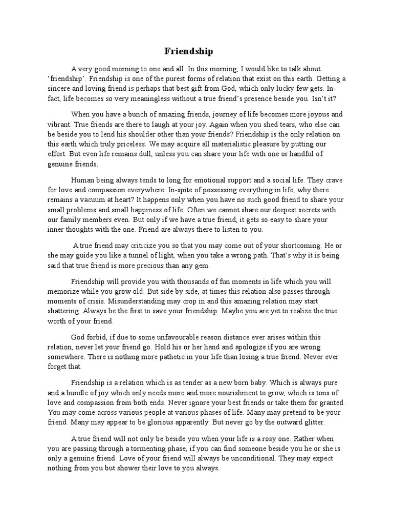Friendship Speech | PDF | Friendship | Religion And Belief