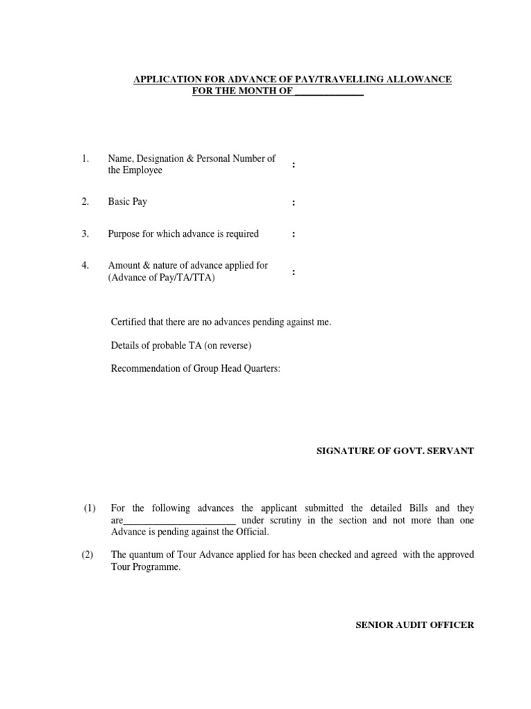 Tour Advance Form | PDF