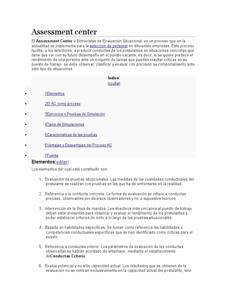 Assessment Center | PDF | Conceptos psicologicos | Ciencia cognitiva