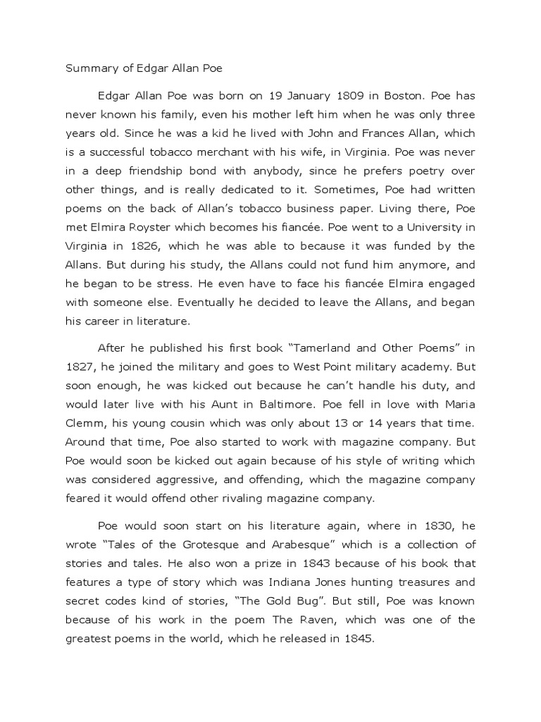 summary of edgar allan poe | The Raven | Edgar Allan Poe