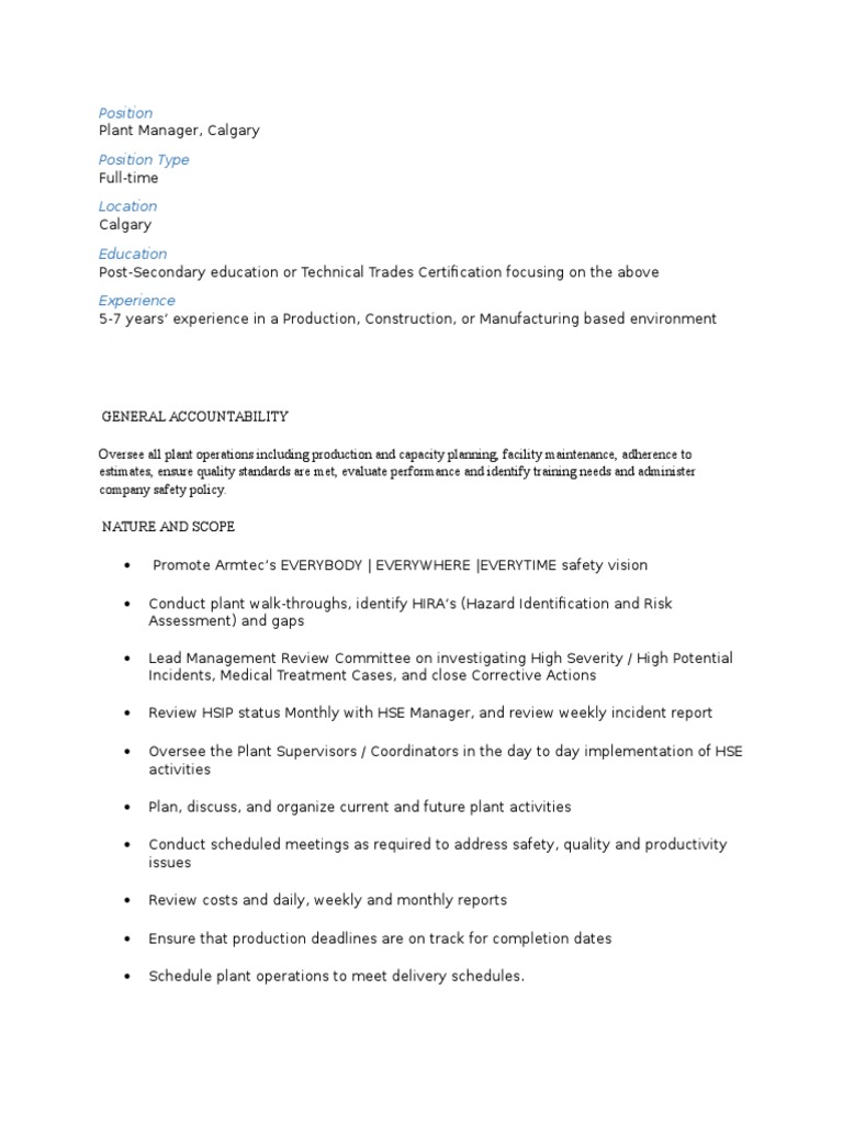 Position Position Type Location Education Experience | PDF | Safety ...